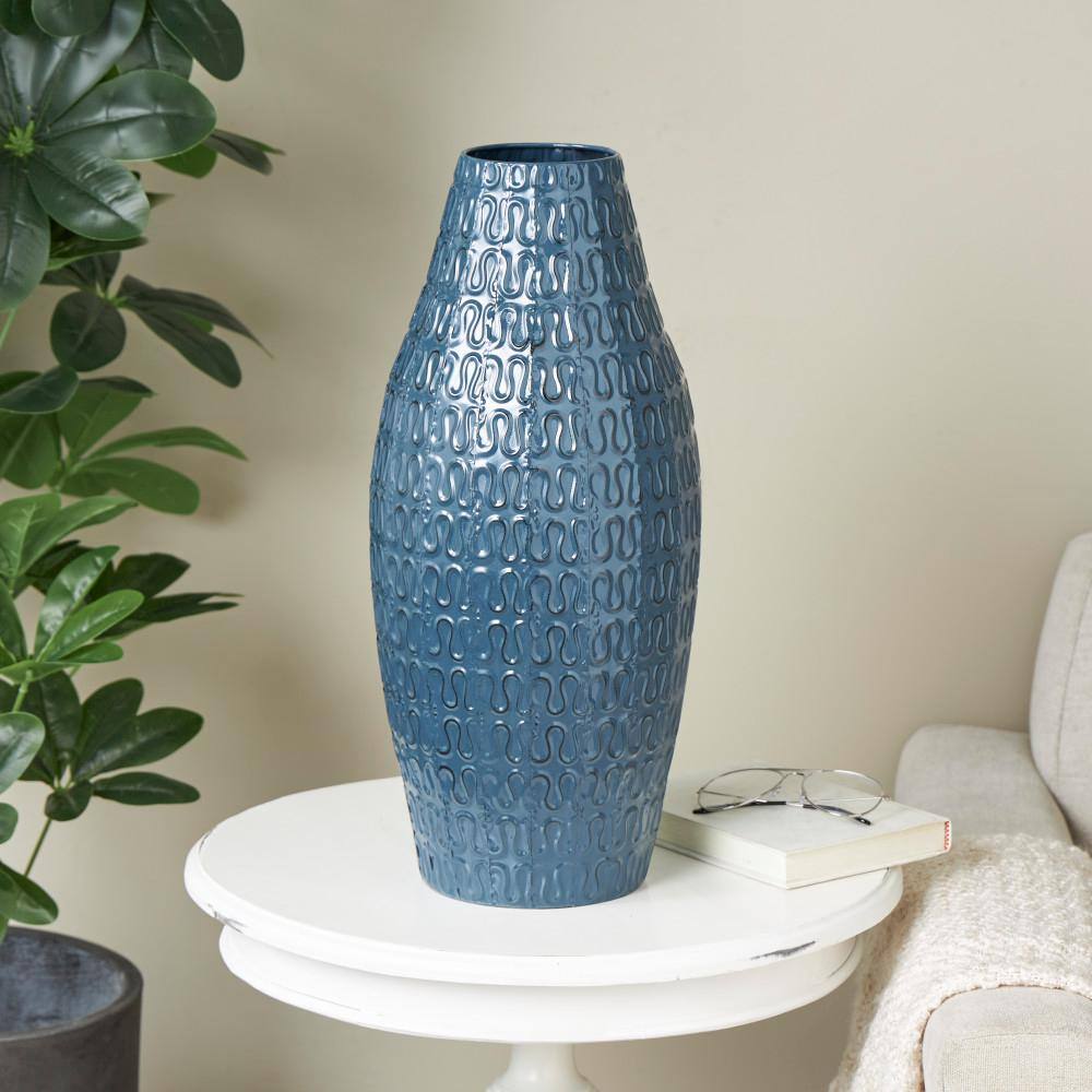Litton Lane 20 in. Dark Blue Dimensional Textured Metal Decorative Vase ...