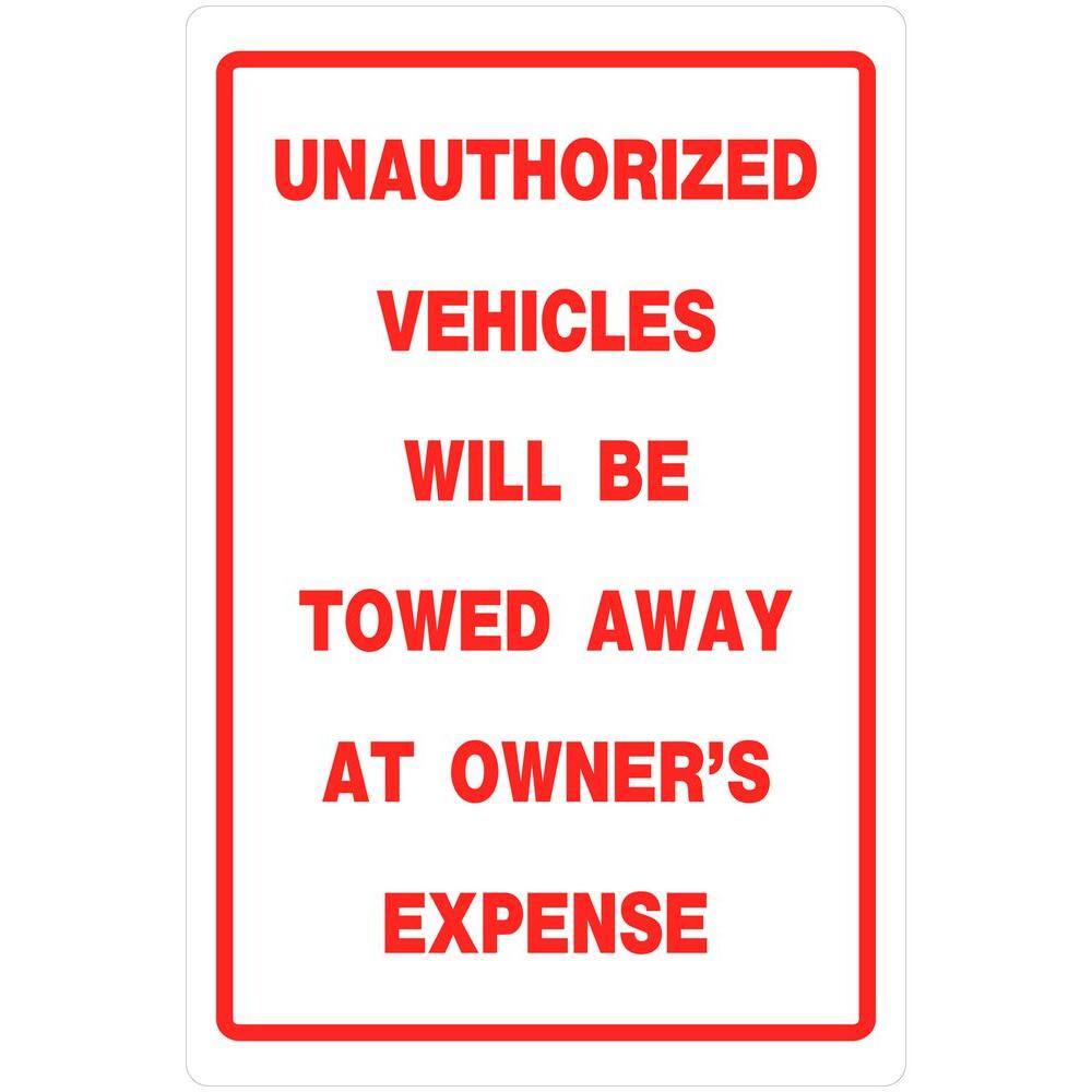 Hillman 18 in. x 12 in. Plastic Unauthorized Vehicles Will Be Towed ...