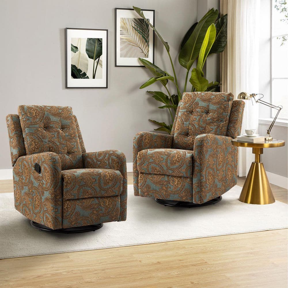 ARTFUL LIVING DESIGN Felipe Multi-Floral Teal Wing Back Swivel Rocker ...