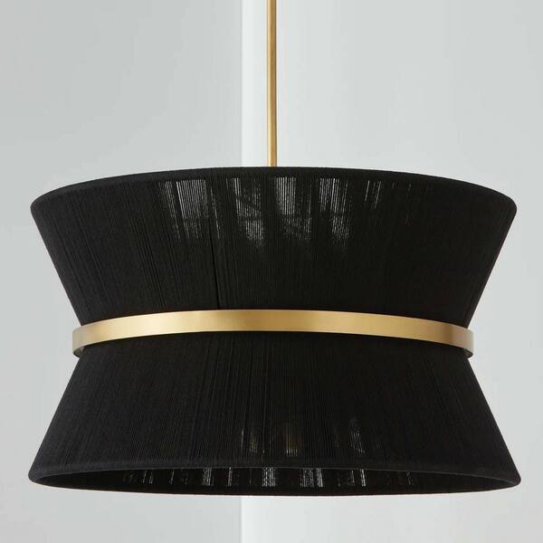 RRTYO Tabor 8-Light Modern Boho Black Hand-woven Rope Drum Chandelier ...