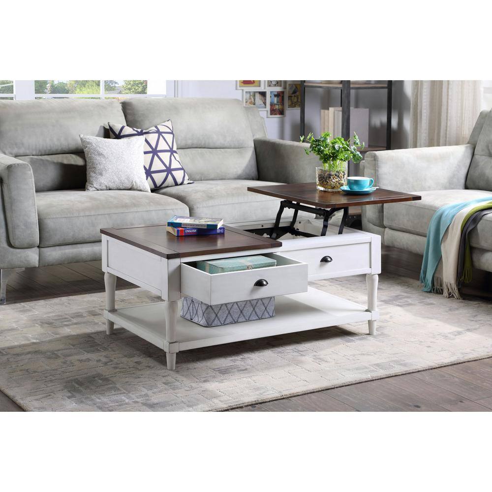 GODEER 38.2 in. White and Brown Rectangle MDF Lift Top Coffee Table ...