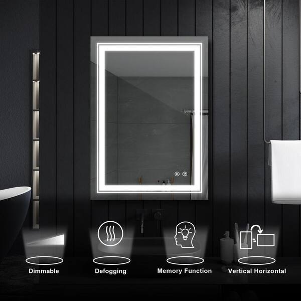 ANGELES HOME 20 in. W x 28 in. H Rectangular Frameless Anti-Fog Wall ...