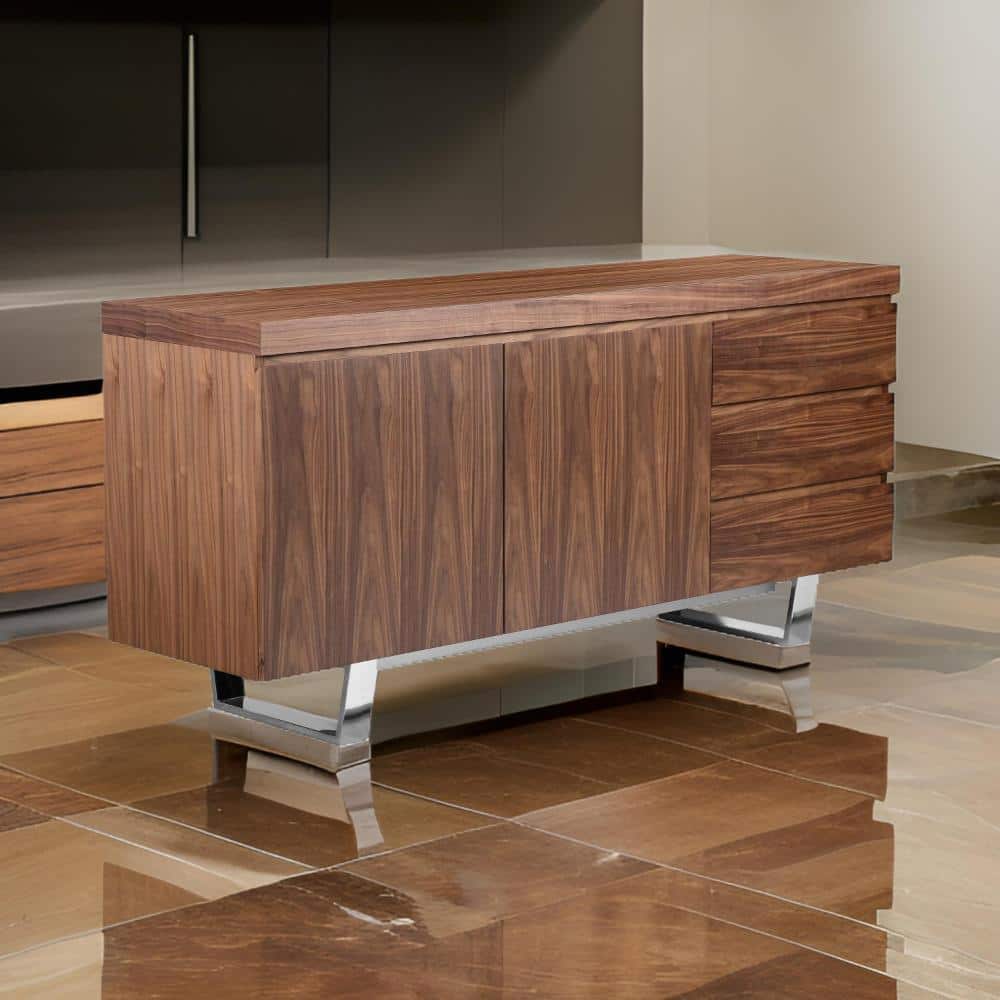 Benjara Taho Brown and Chrome Wood 63 in. Sideboard Cabinet with Double ...