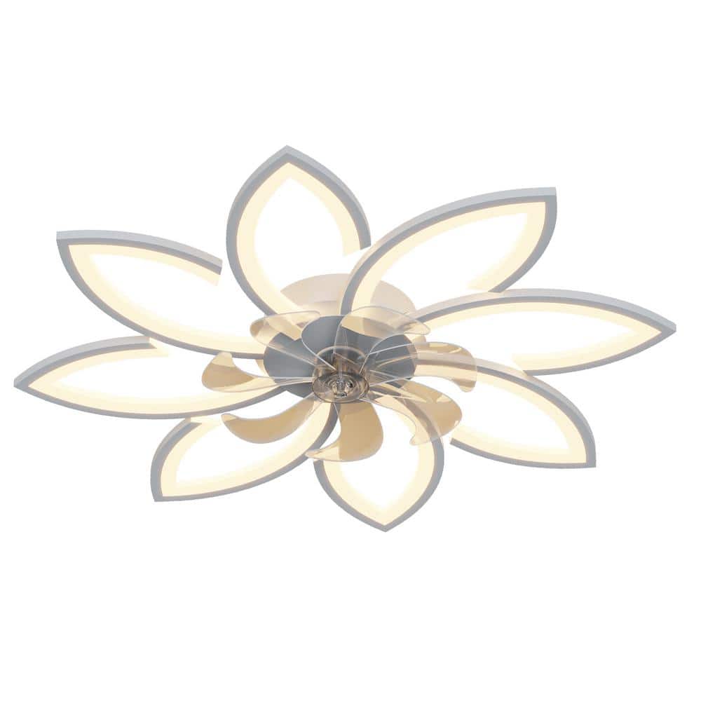 PUDO 35.4 in. White Flower Type Integrated LED Indoor Ceiling Fan ...