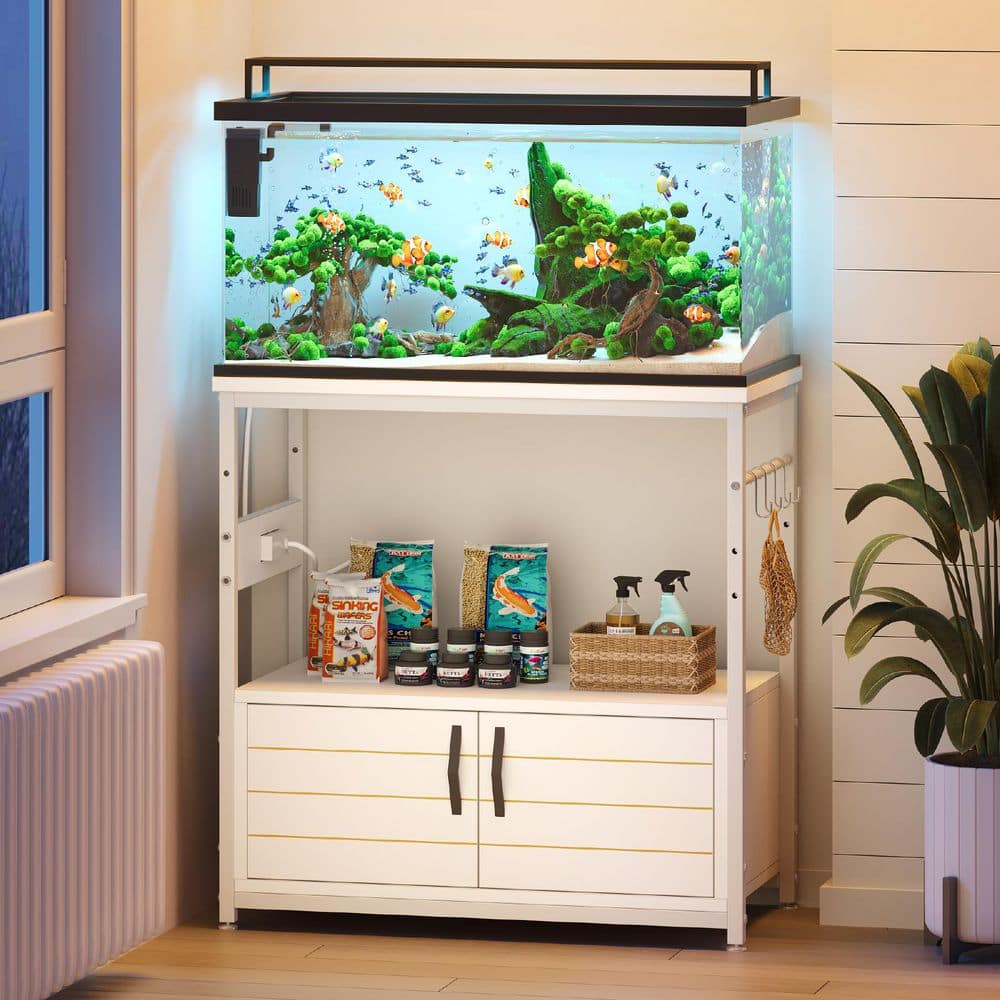 Bestier White 31.5 in. 20 Gal. 29 Gal. Aquarium Stand with Cabinet ...