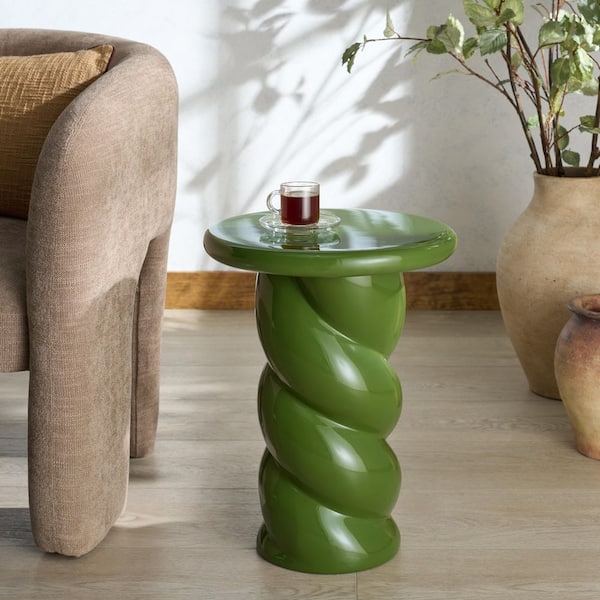 SAFAVIEH Noelly 14 in. Olive Green Round Concrete End Table SFV2621C ...