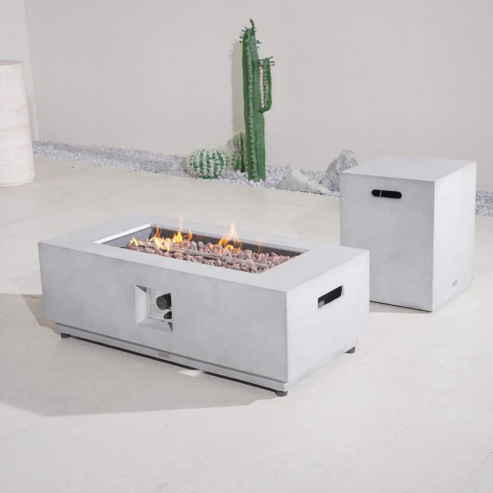DIRECT WICKER Numa Grey Rectangular Composite Outdoor Fire Pit Table ...