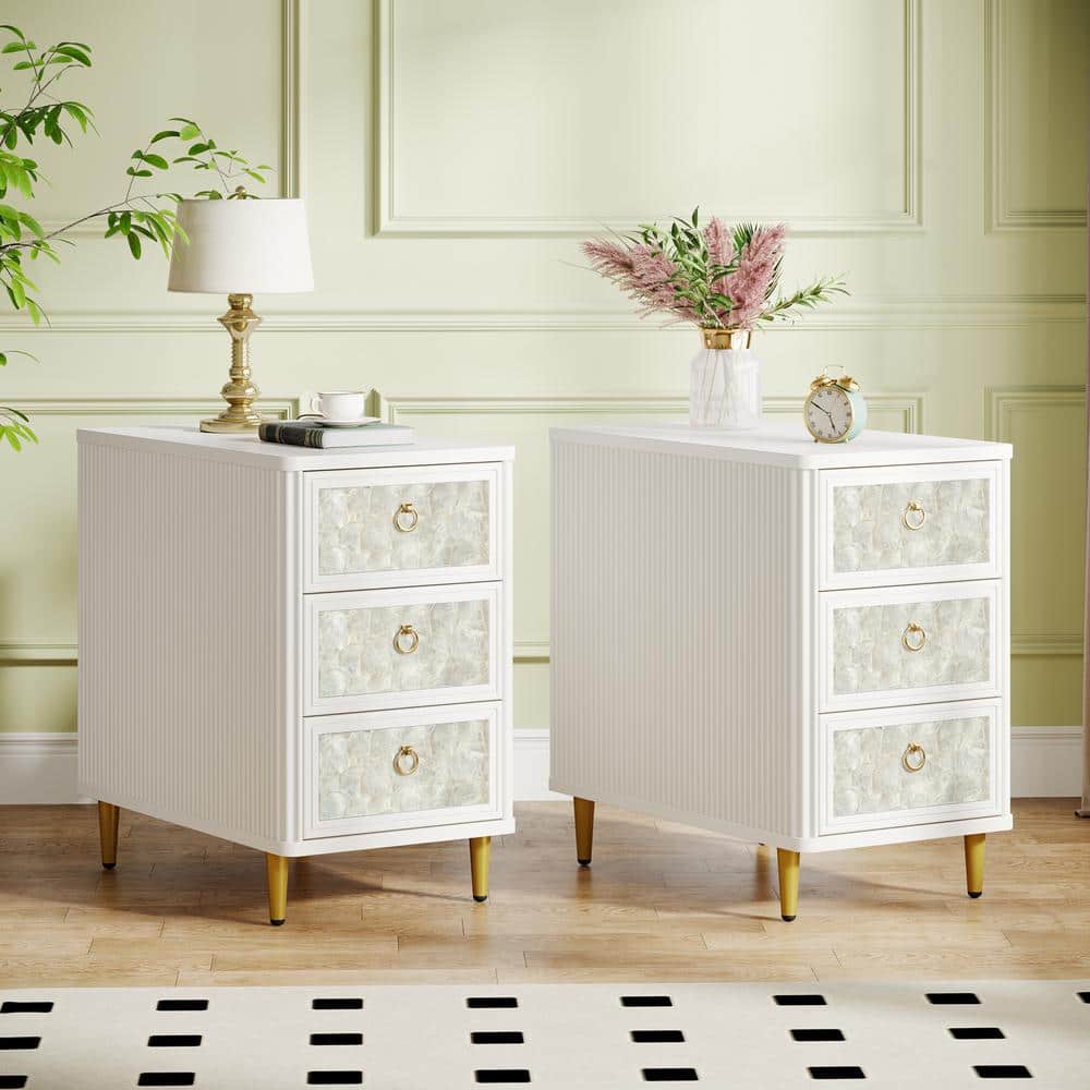 BYBLIGHT Kerlin 13.78 in. White Rectangle MDF End Table, 3-Drawer ...