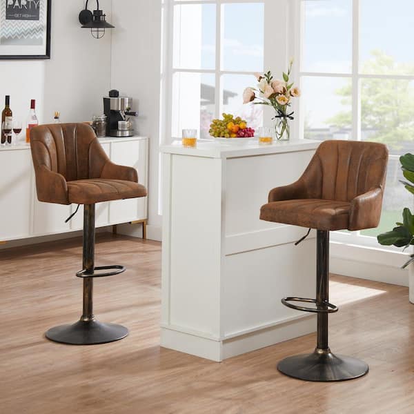 VECELO Swivel Adjustable Bar Stools 22.1 in. Brown Low Back Metal Bar ...