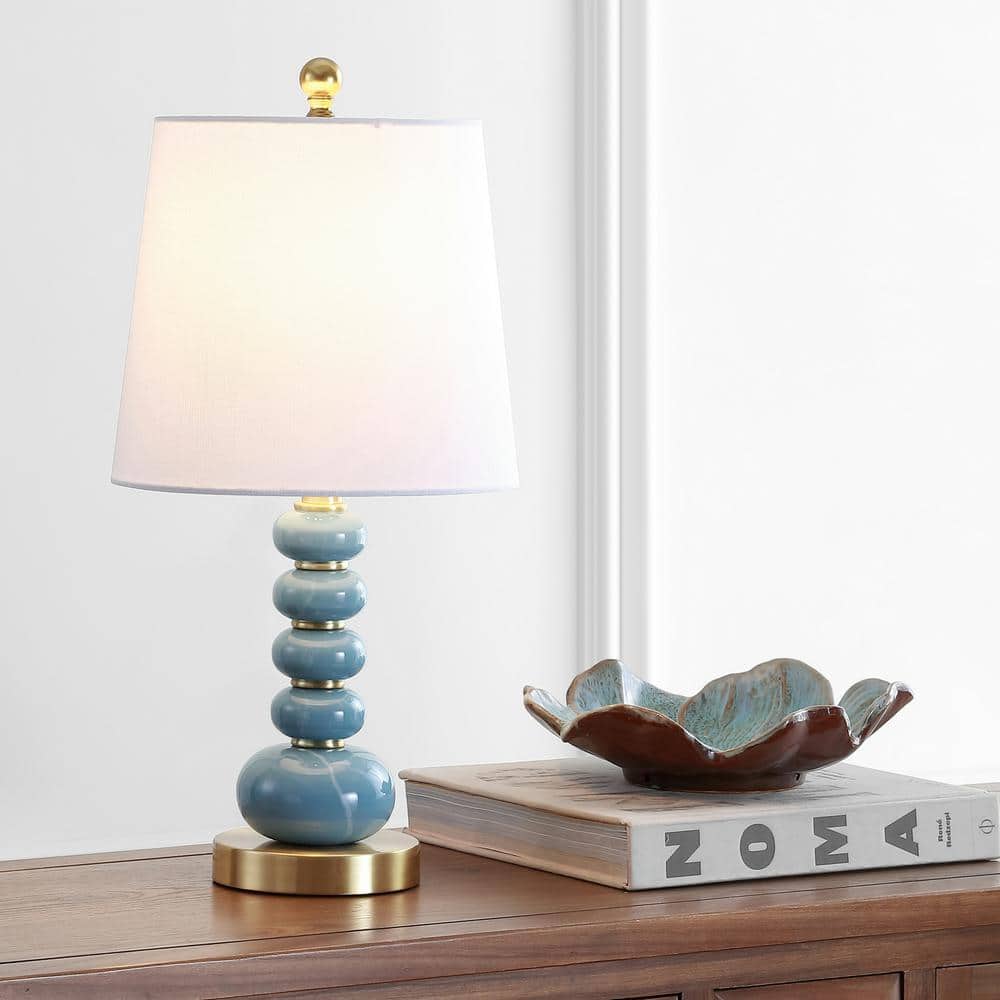 SAFAVIEH Trace 20 in. Light Blue Marble/Brass Gold Table Lamp TBL4164A ...