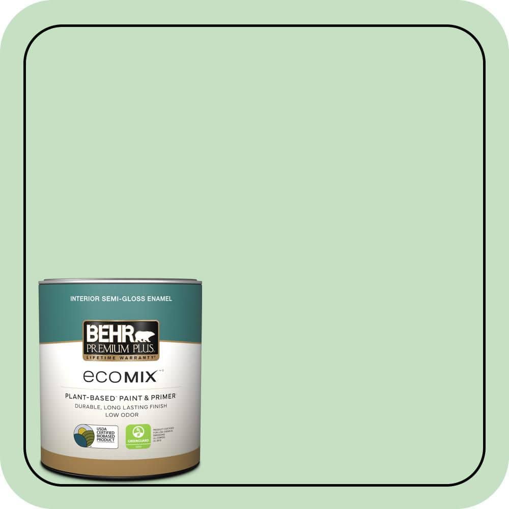 BEHR PREMIUM PLUS 1 qt. #450C-3 Green Myth Semi-Gloss Enamel EcoMix ...