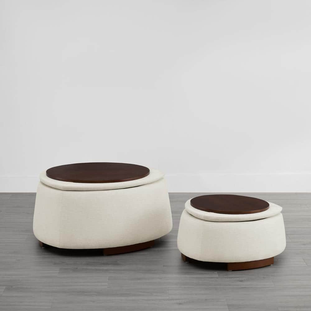 Spruce & Spring Leocadia White Fabric Rounded Pebble Tray Top Ottoman ...