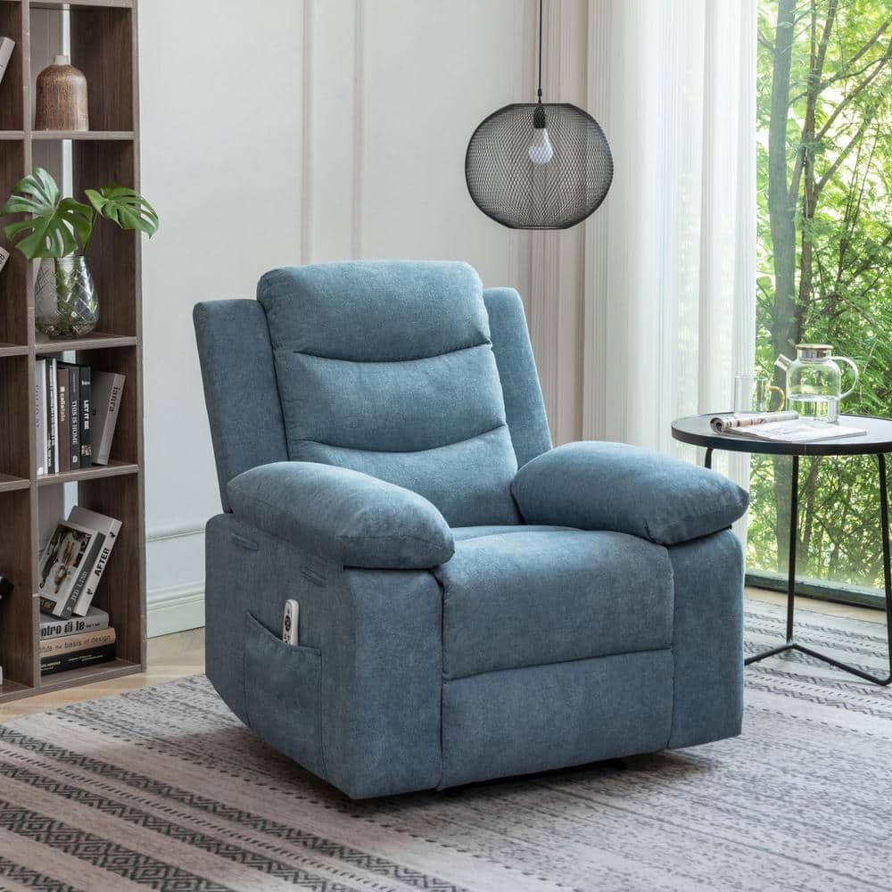 Clihome Blue Velvet Electric Power Recliner Chair with Adjustable ...
