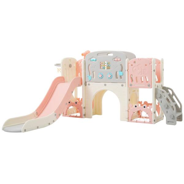 Pink HDPE Indoor and Outdoor Playset with Buffer Slide and Toy Storage ...