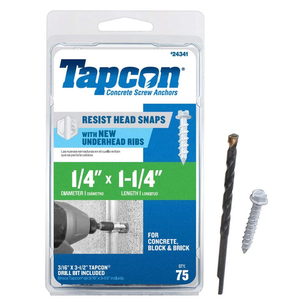 Tapcon 1/4 in. x 1-1/4 in. White Ultrashield Hex-Washer-Head Concrete Anchors (75-Piece) 24341 ...