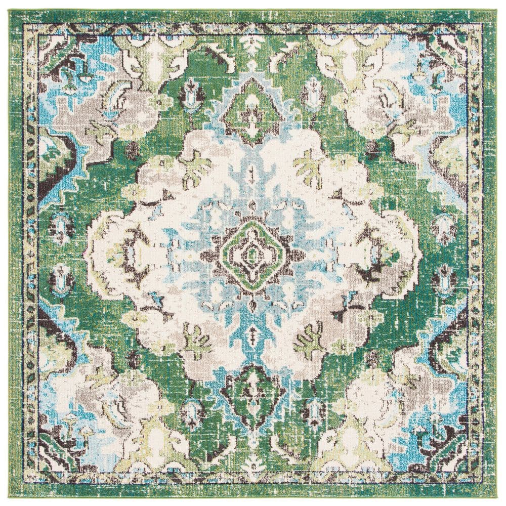 SAFAVIEH Madison Green/Light Blue Doormat 3 ft. x 3 ft. Border Floral ...