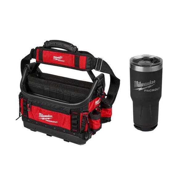 Milwaukee PACKOUT 15 in. Structured Tote with PACKOUT Black 30 oz ...