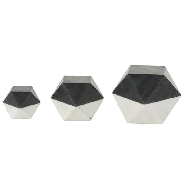 Litton Lane Black 2-Toned 4 in. x 5 in. Hexagon Cube Marble Ceramic ...
