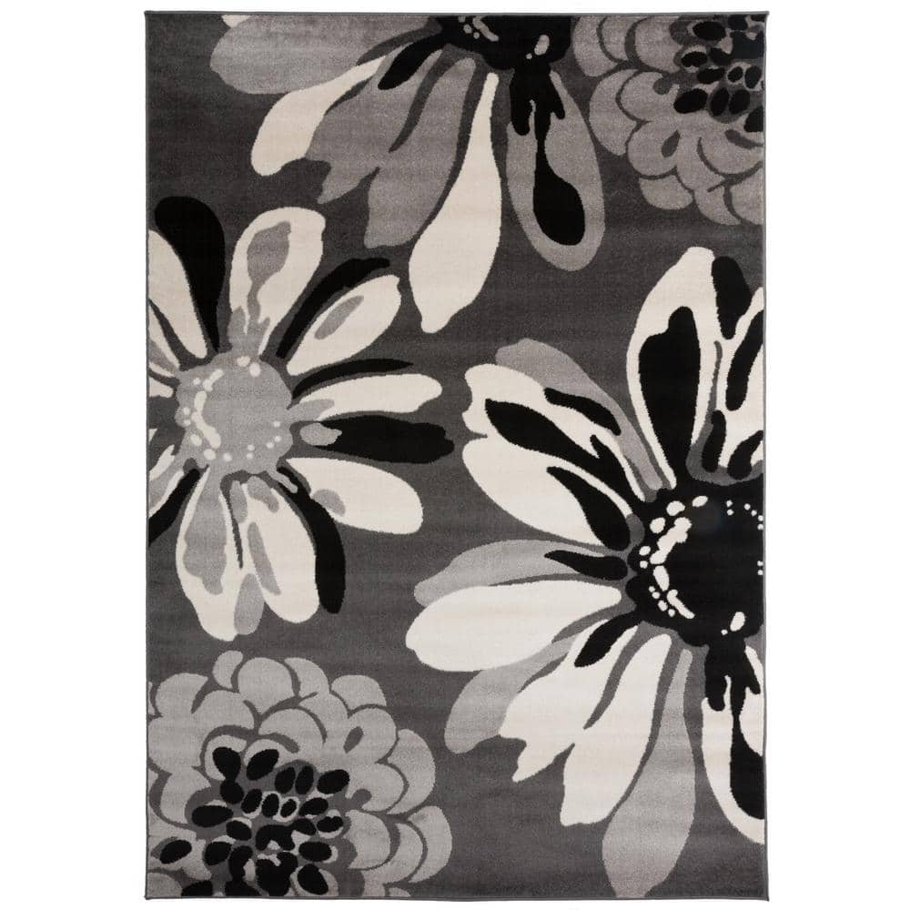 World Rug Gallery Modern Floral Flowers Gray 5 ft. 3 in. x 7 ft. 3 in ...