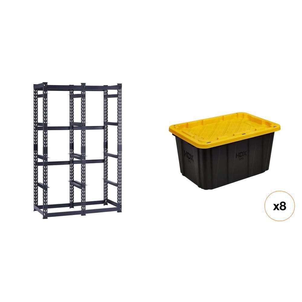 10-Tote Metal Storage Rack (50 in. W x 78 in. H x 24 in. D) and 27 Gal ...