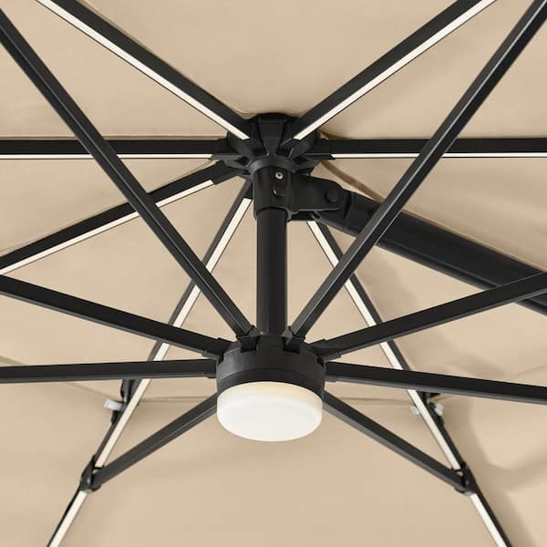 Hampton Bay 11 ft. Aluminum Cantilever Solar LED Offset Patio Umbrella ...