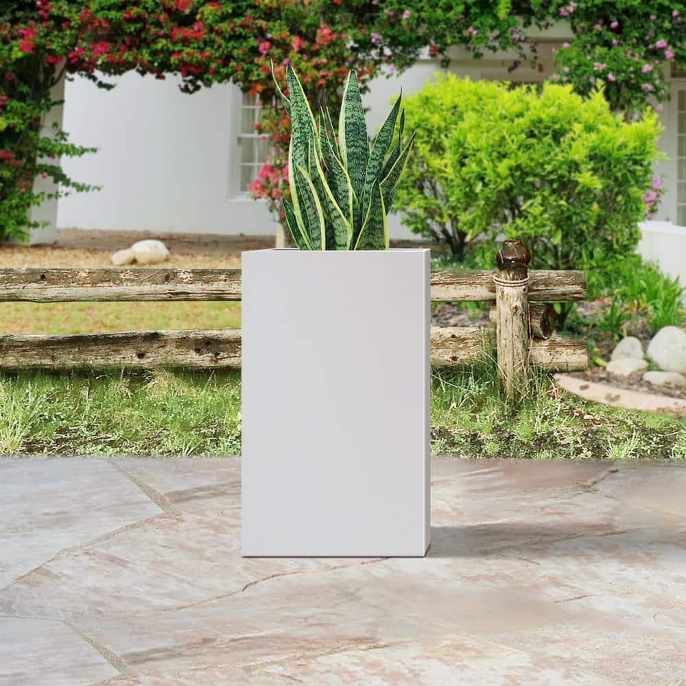 PLANTARA 24 in. H Solid White Concrete Square Plant Pot, Tall Modern ...