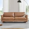 Spruce & Spring Zenobia 83.5" Mid-Century Modern Saddle Brown Top Grain ...