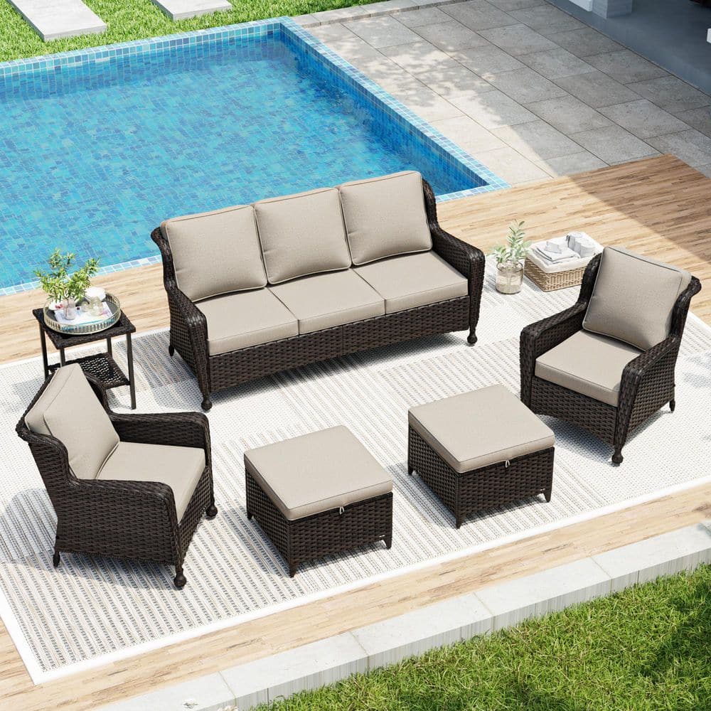 Esunny 6-Piece Wicker Outdoor Patio Conversation Set Chat Set with ...