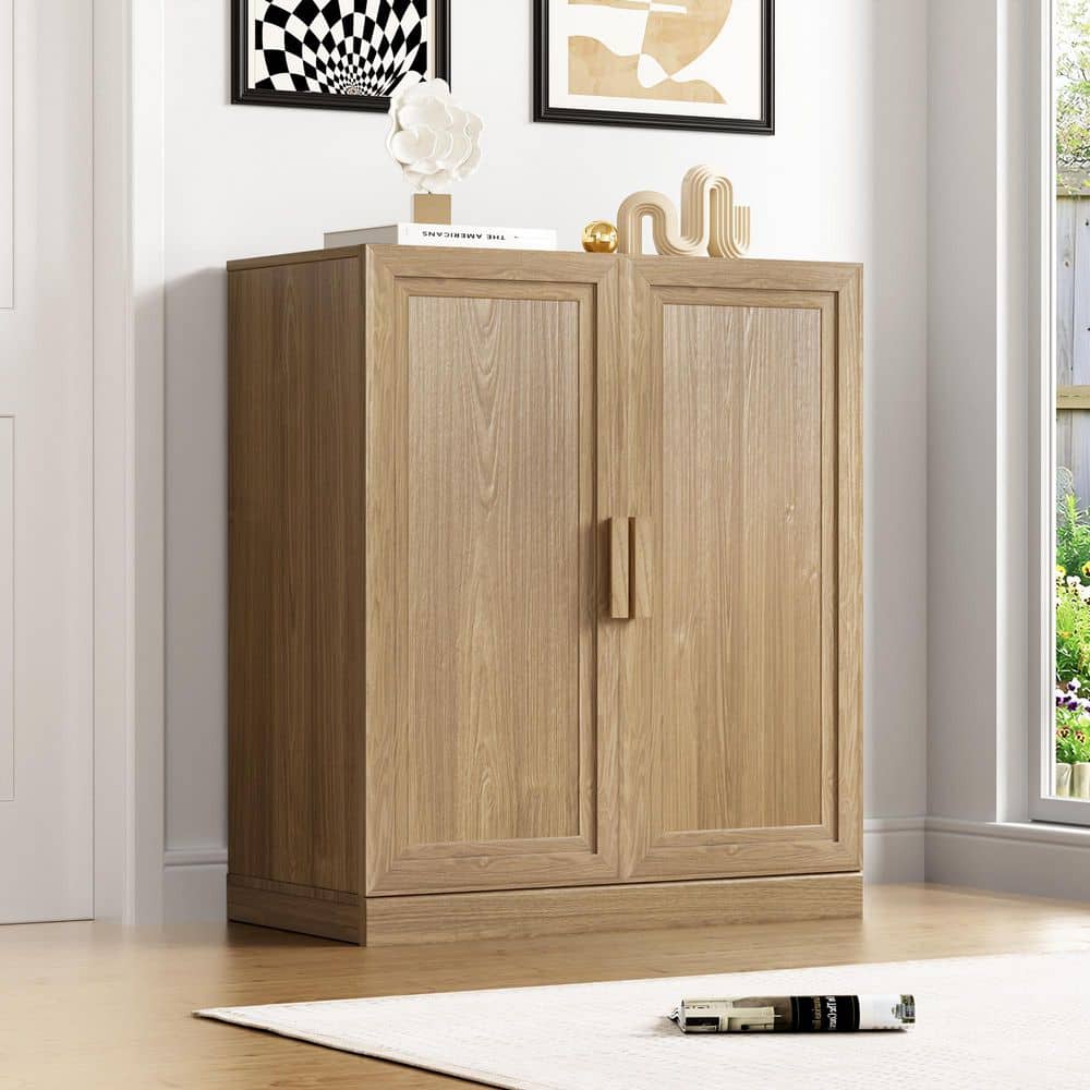 Lirago Solid Wood Natural 36 in. H Storage Cabinet with Adjustable ...
