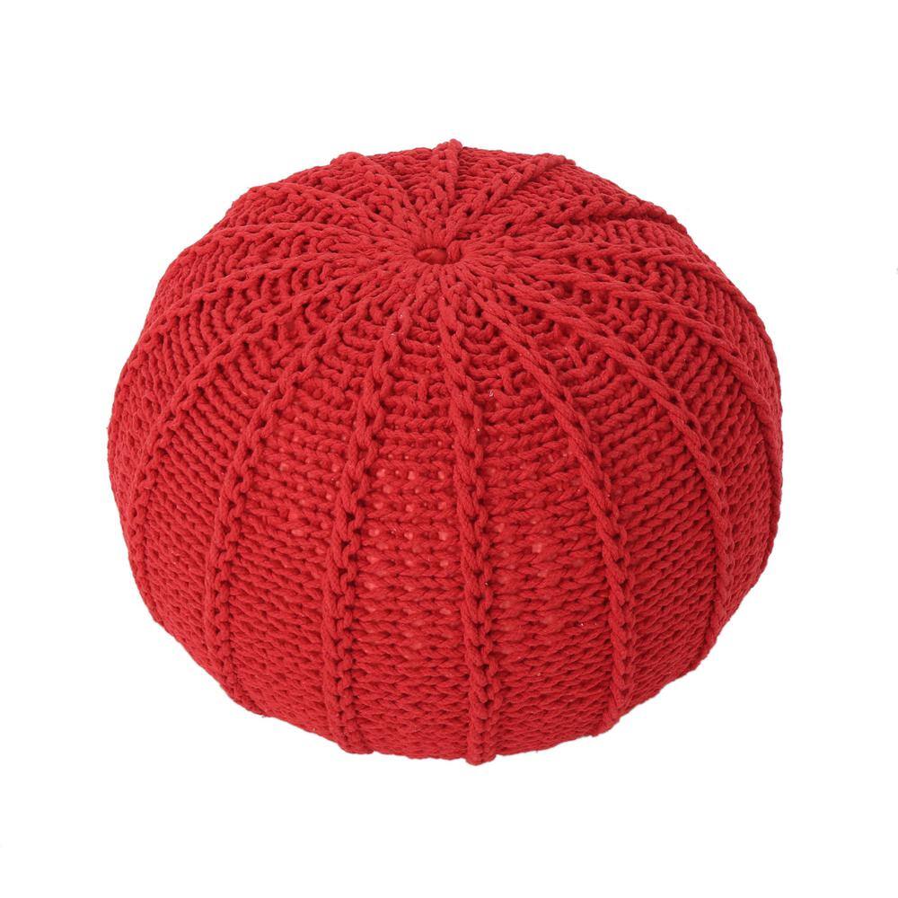 Noble House Corisande Red Knitted Cotton Pouf 41657 - The Home Depot