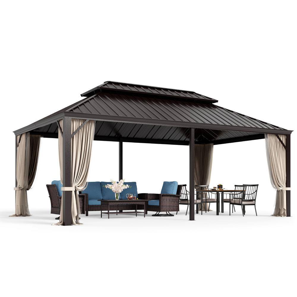 PHI VILLA 12 ft. x 20 ft. Galvanized Steel Hardtop Gazebo With Mosquito ...