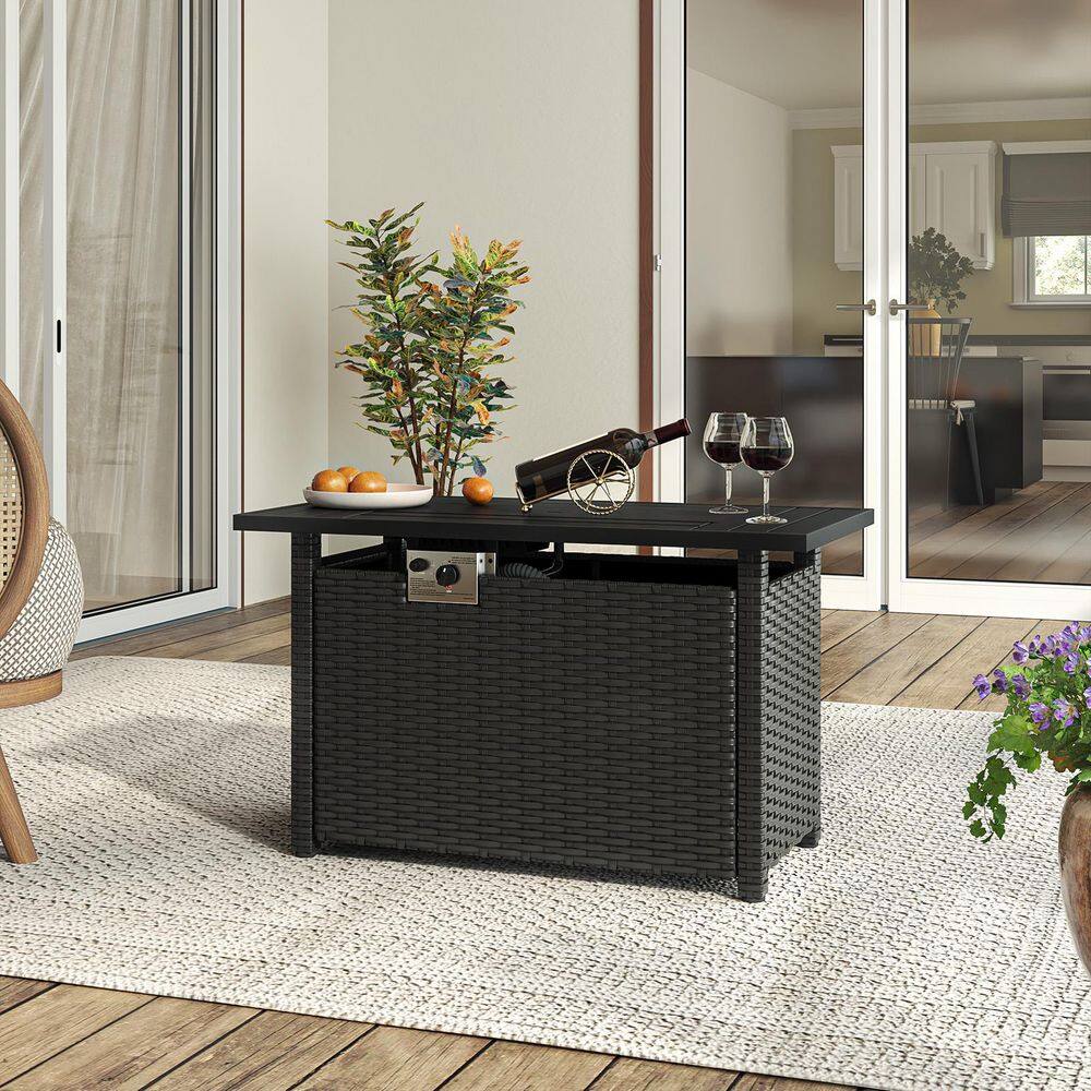 Reviews for Sizzim 44 in. Black 5000 BTU Wicker Rectangular Outdoor ...