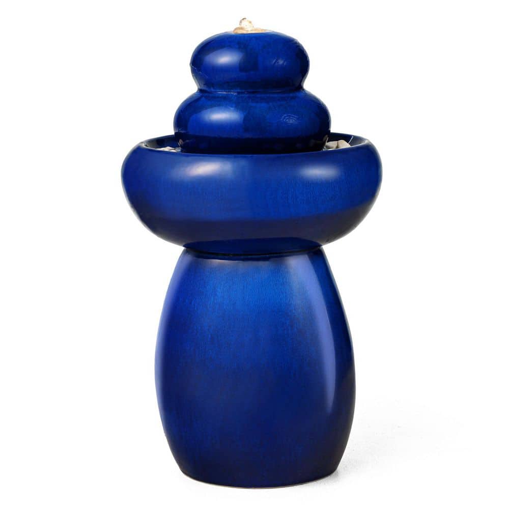 Glitzhome 22 in. H Zen-Style Cobalt Blue Pebbles Outdoor Ceramic ...