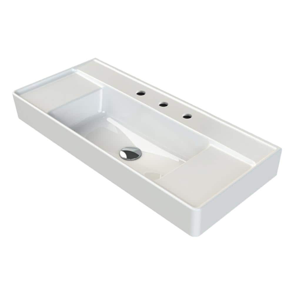 Nameeks Sharp Modern White Ceramic Rectangular Wall Mounted Sink with ...