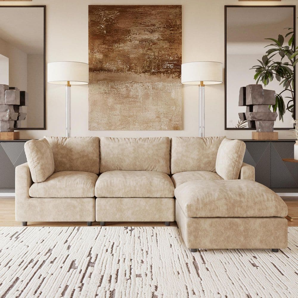 Magic Home Modern Deep Seater 101 in. Square Arm Chenille Modular L ...