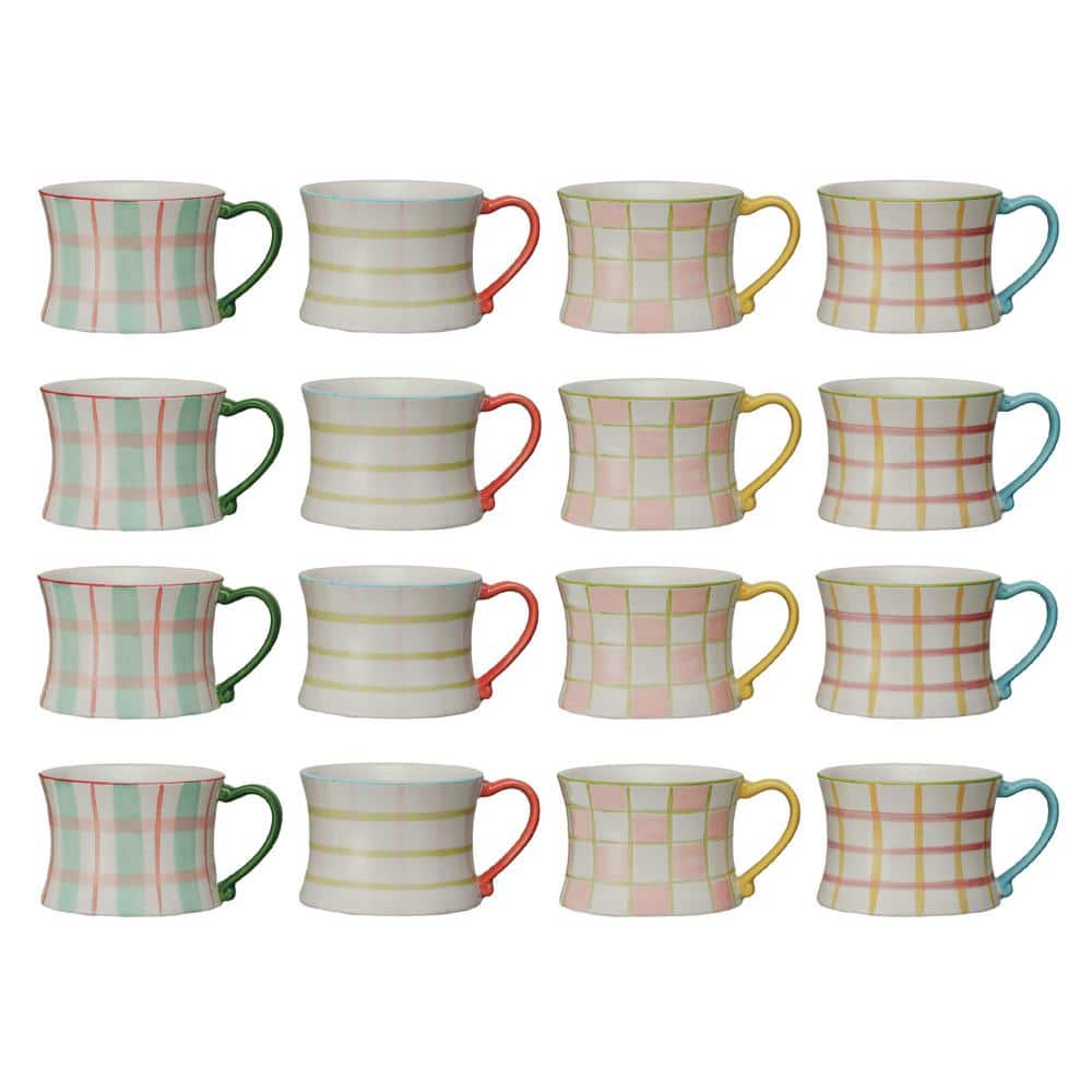 Storied Home 8 oz. Multicolor Plaid Panache Stoneware Coffee Mugs (Set ...