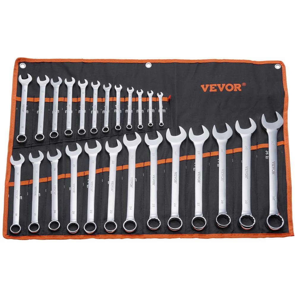VEVOR Combination Wrench Set, 25-Piece Open End Wrench Set with Roll-up Pouch, Carbon Steel ...