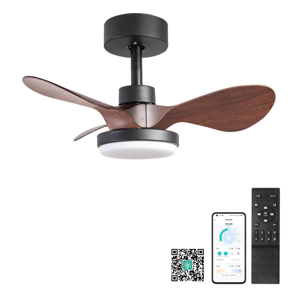 Yardreeze 24 in. Indoor 3 Brown Blades Small Black Ceiling Fan with ...