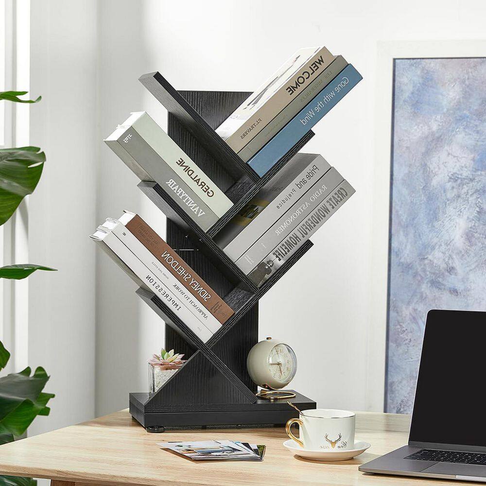 Black 11.8 in. x 24 in. Wood Rustic 5-Tier Desk Display Shelf ...