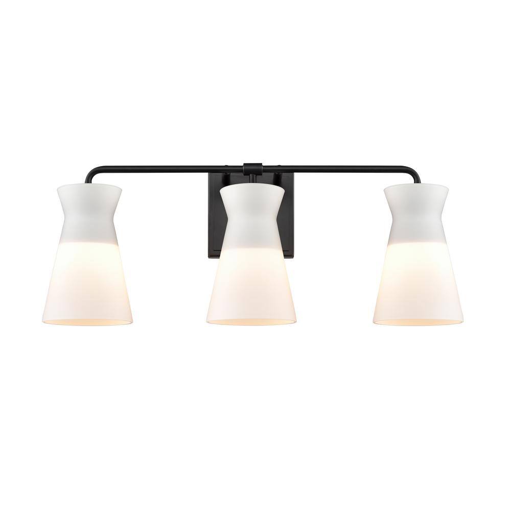 Titan Lighting Byron 22 in. W 3-Light Matte Black Vanity Light with ...