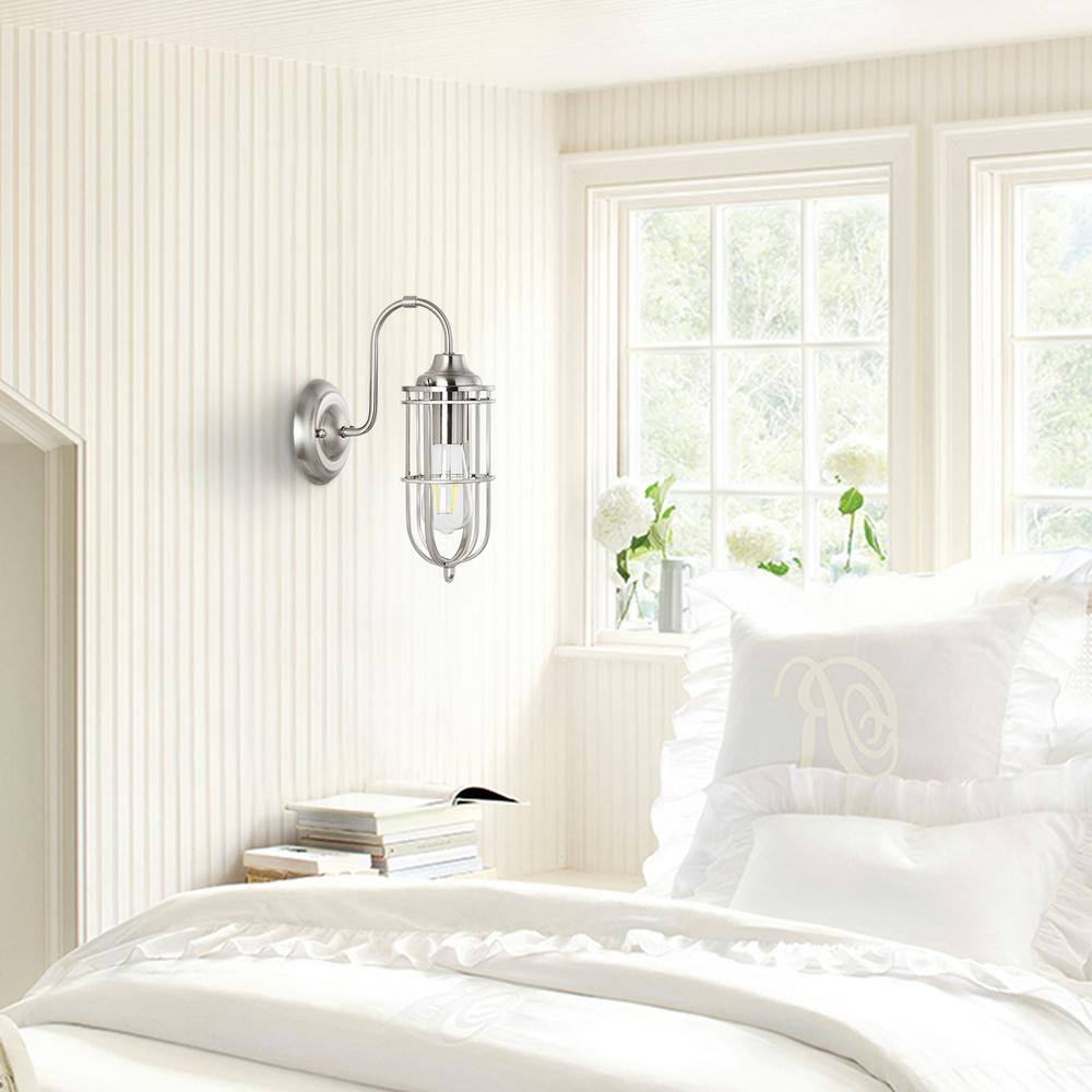 WINGBO 1-Light Nickel Industrial Wire Cage Wall Sconce WBWL-JQ06-NI ...