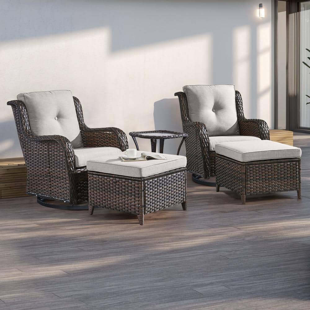 moosprr Arcline 5-Piece Brown Wicker Patio Conversation Set with Beige ...
