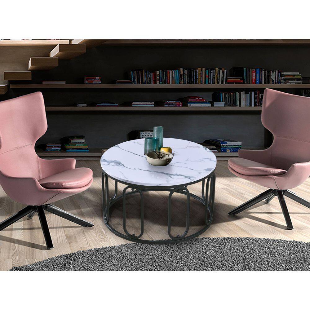 Tileon Round Marble Kitchen Utility Table, Small Dining Table Coffee ...