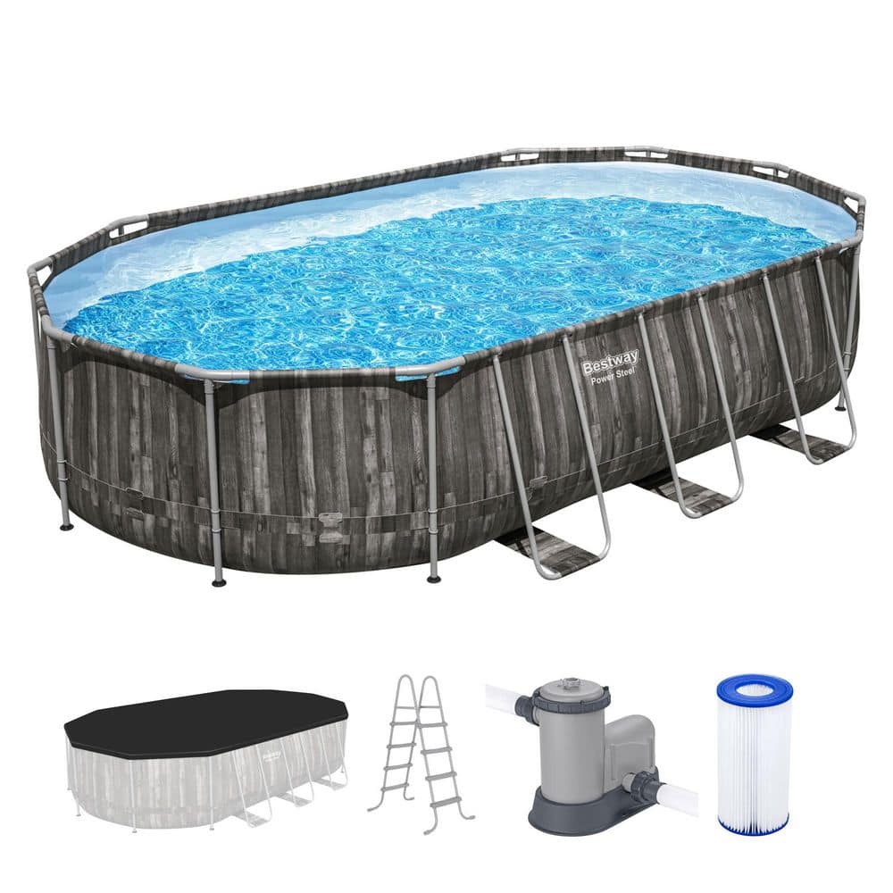 Bestway Power Steel 20 ft. x 12 ft. Oval 48 in. Deep Above Ground Pool ...