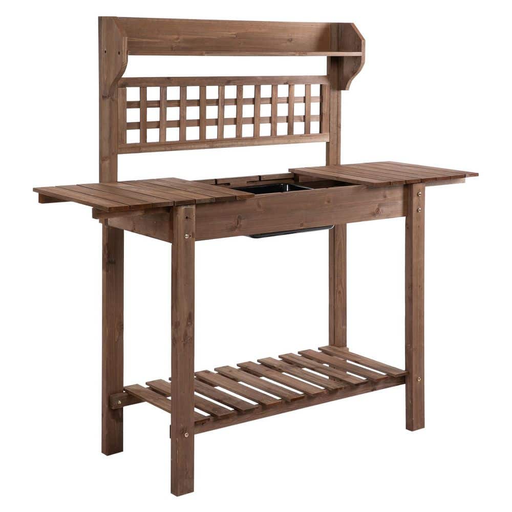 18 in. W x 55 in. H Brown Outdoor Potting Bench Table Wooden ...