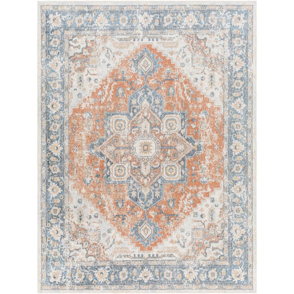 Livabliss Lillian Sky Blue/Rust 8 ft. x 10 ft. Medallion Machine ...