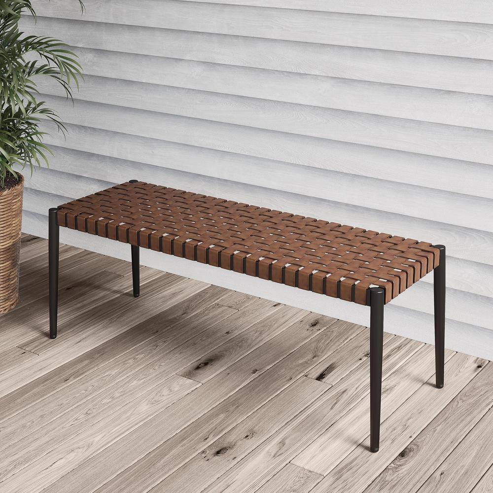BANSA ROSE 43.3 in. 2-Person Resin Wicker Outdoor Bench with Tapered ...