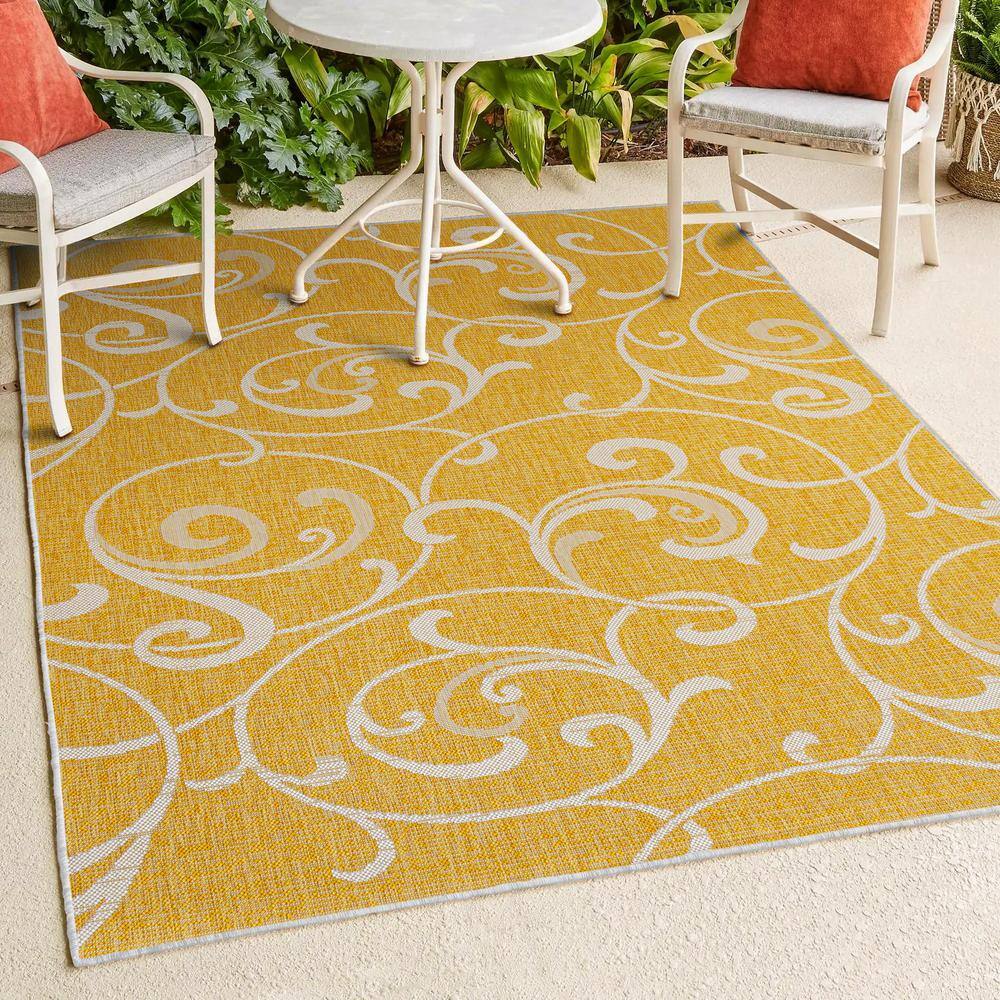 JONATHAN Y Maribel Traditional Classic All-Over Scroll Yellow/Cream 4 ...