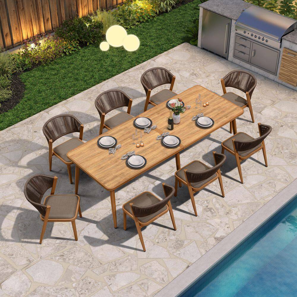Have a question about PURPLE LEAF 9-Piece Aluminum Wicker Dining Table Oversize and Chairs Patio ...