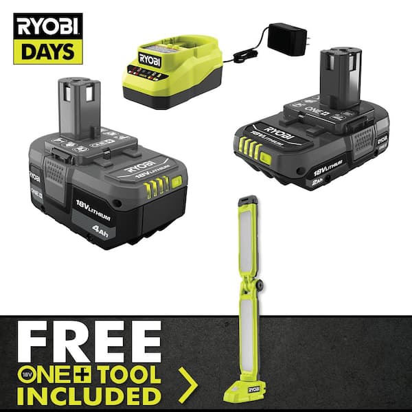 RYOBI ONE+ 18V Cordless LED Workbench Light Kit with 4.0 Ah Battery, 2. ...